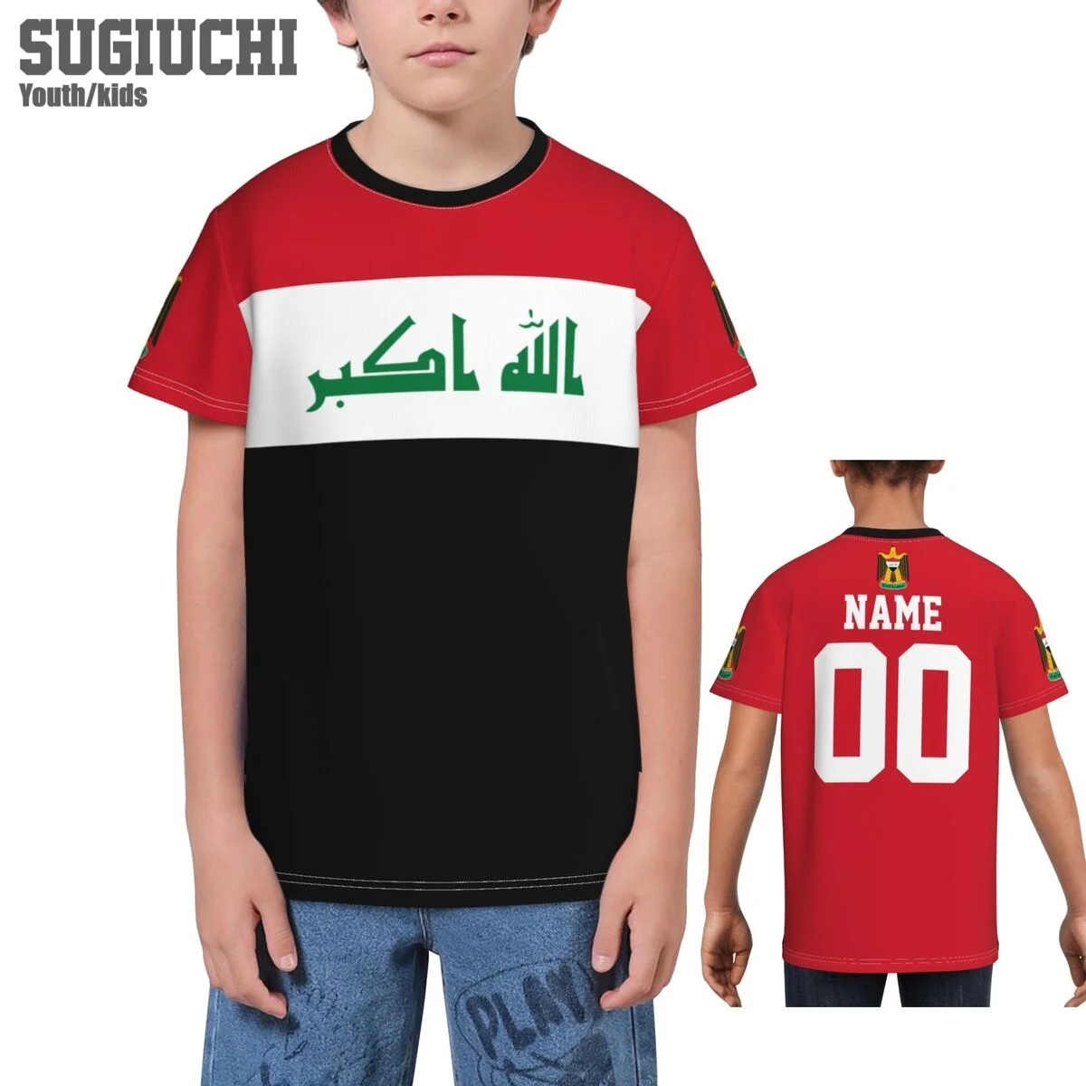 Custom-Name-Number-Iraq-Flag-Emblem-3D-T-shirts-For-Kids-Youth-Boy-Girl ...