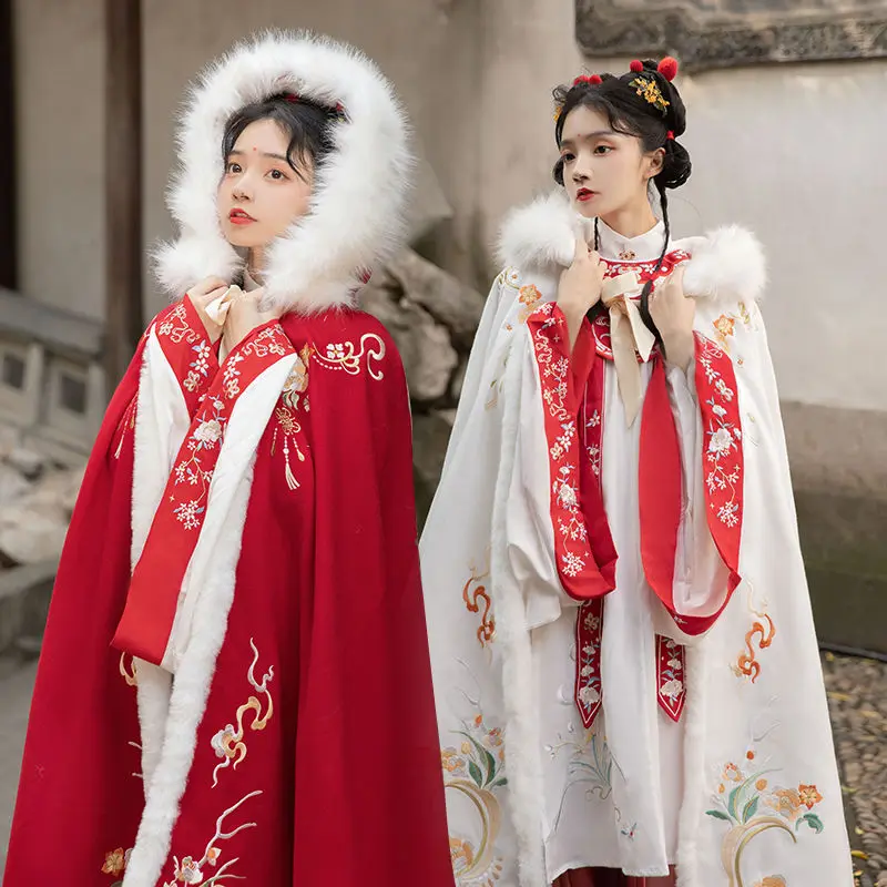 Winter-Hanfu-Chinese-Style-Autumn-Winter-Women-Hanfu-Cloak-Red-White ...