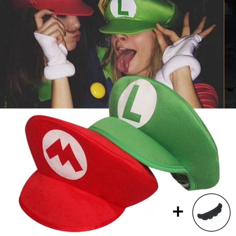 Super-Mario-Red-Green-Cap-Cosplay-Cartoon-Hats-with-Moustache-Unisex ...