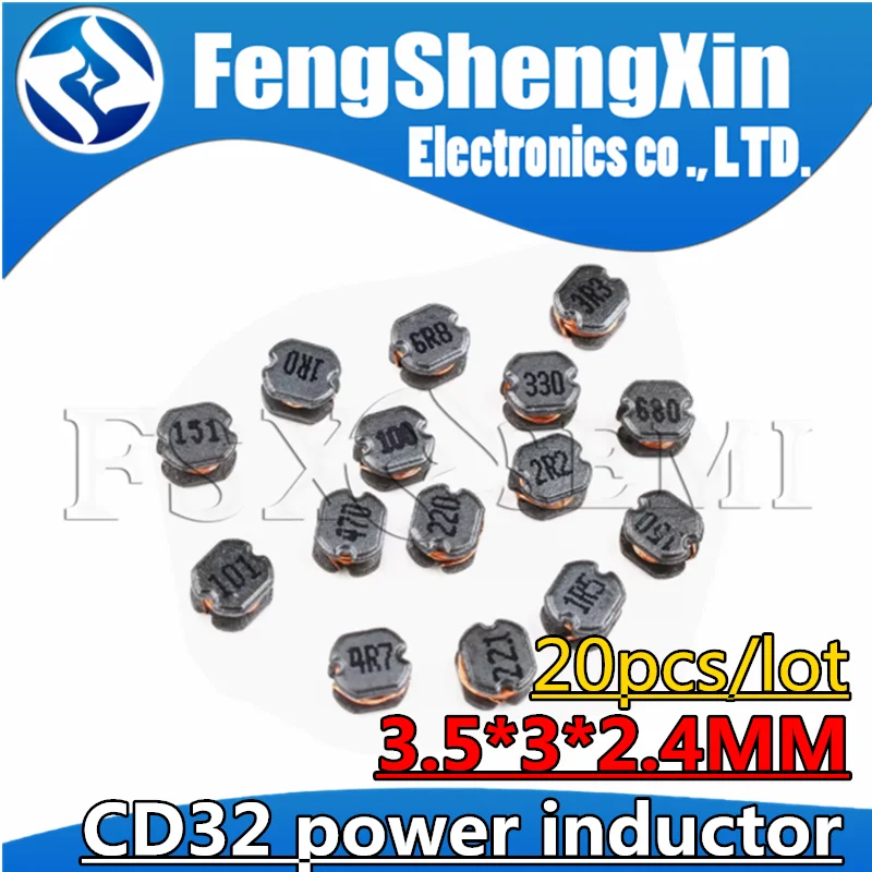 20pcs Cd32 Smd Power Inductor 1r0 1r5 2r2 3r3 4r7 6r8 100 150 220 330 ...