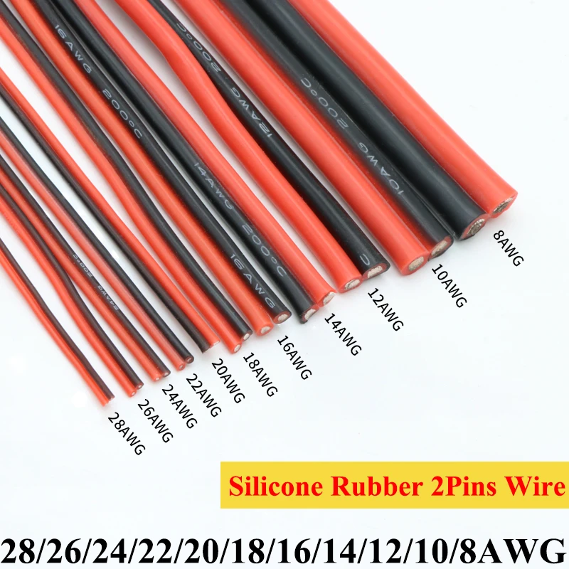 1m 8 10 12 14 16 18 20 22 2426 28 Awg 2pins Ultra Soft Silicone Rubber Copper Electric Wire Diy ...