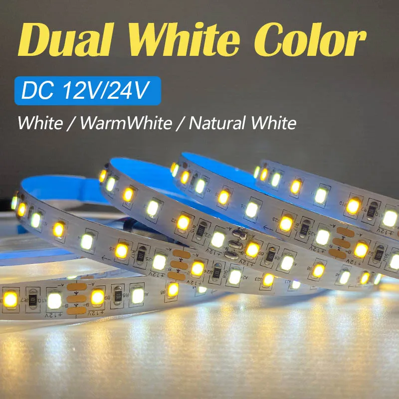 DC12V-24V-Dual-Color-LED-Strip-Light-SMD-2835-CCT-Dimmable-WW-CW-Color ...