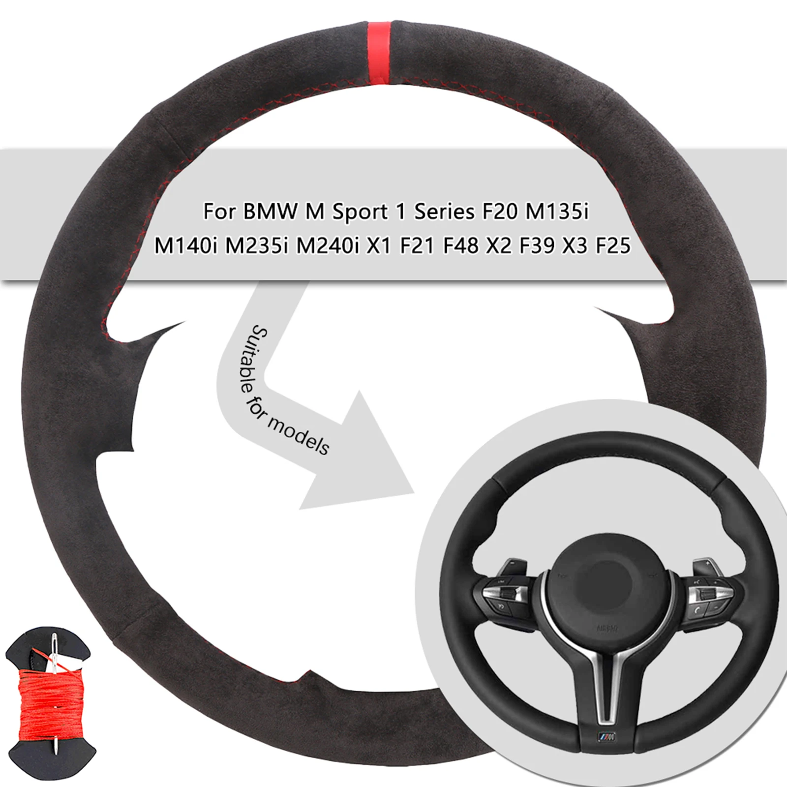 Suede Leather Car Steering Wheel Cover For BMW M Sport 1 Series F20 ...