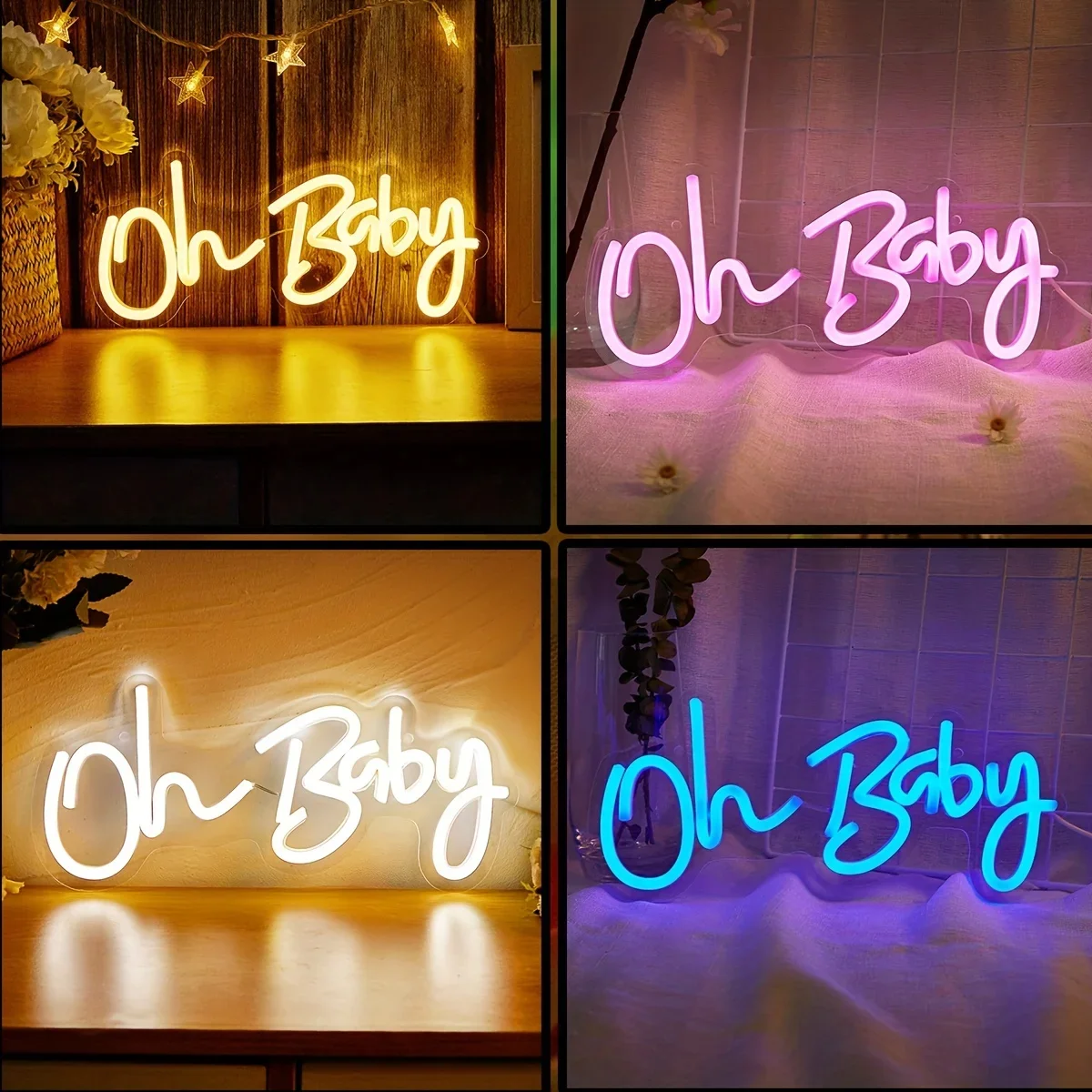 Oh Baby LED Neon Light Sign, USB Powered For Bedroom Room Wall ...