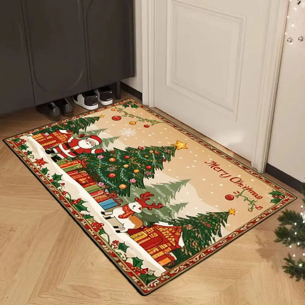 New Polyester Christmas Mat Santa Claus Printed Xmas Doormat Non-Slip ...