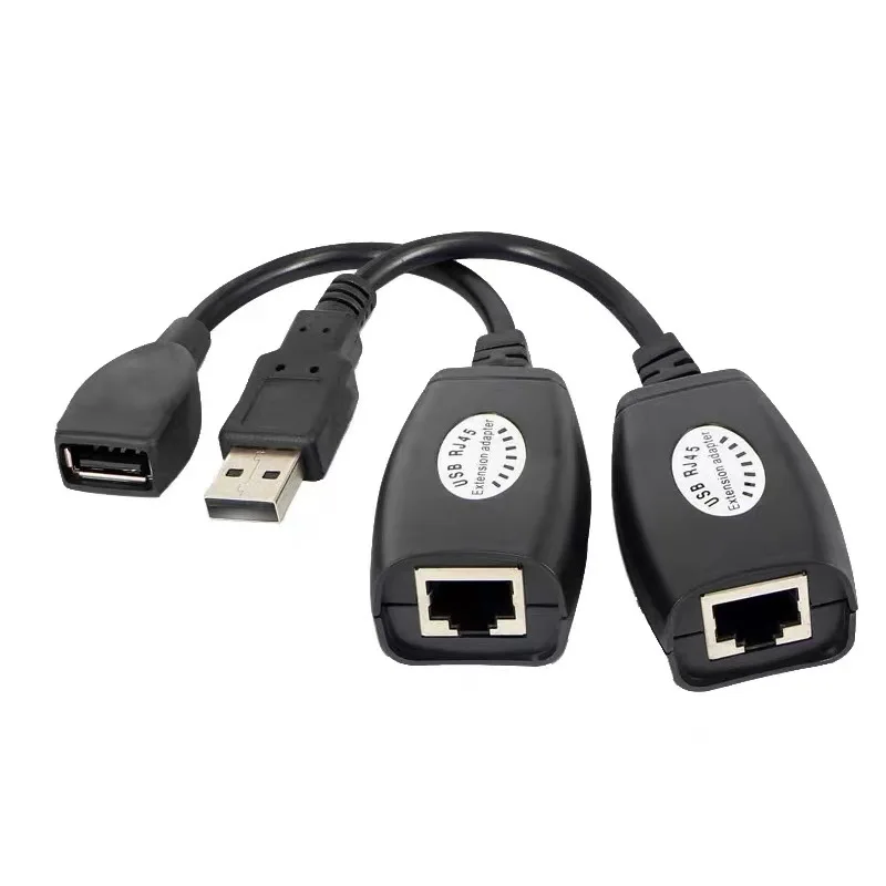 2Pcs-USB-to-RJ45-LAN-Cable-Extension-Adapter-Extender-Over-Cat5-RJ45 ...