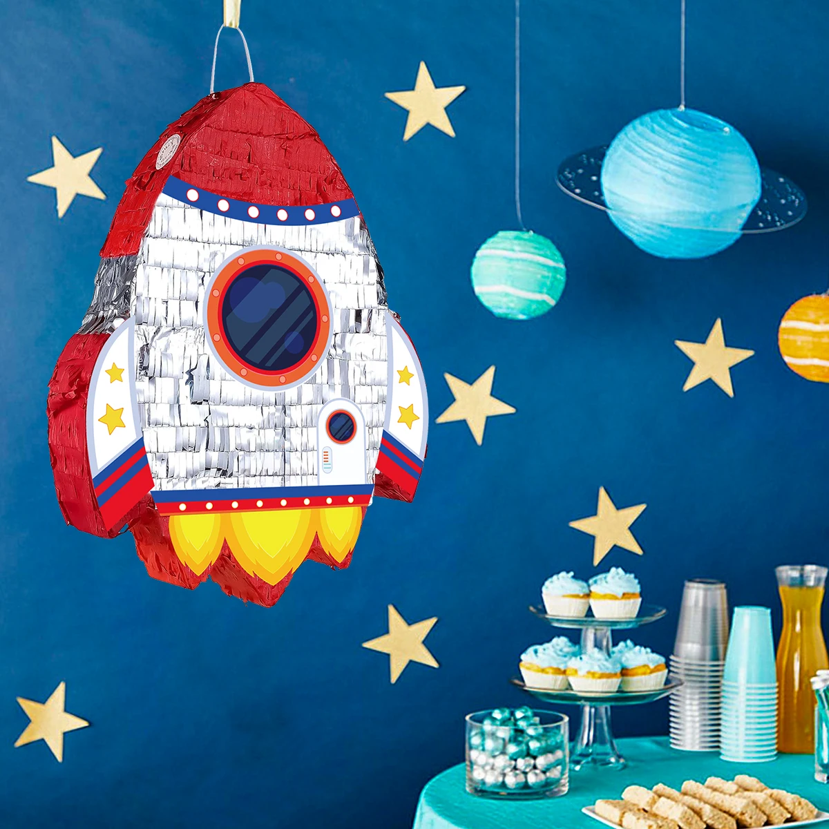 1Set Outer Space Rocket Theme Pinata Bundle with Blindfold Stick for ...