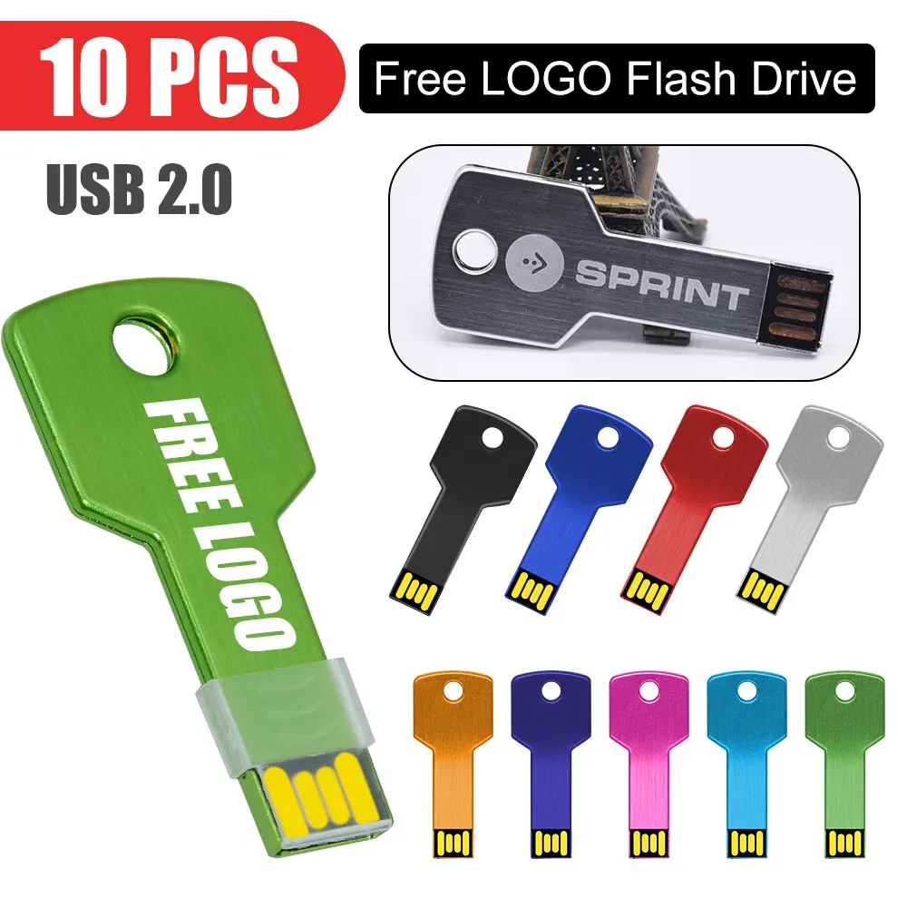 10Pcs/LOT Free Custom Logo USB 2.0 Key Shape Metal Memory U Stick 4GB ...