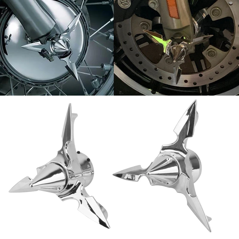 Motorcycle-Chrome-Black-Skull-Spun-Blade-Axle-Caps-Cover-Front-Axle-Nut ...