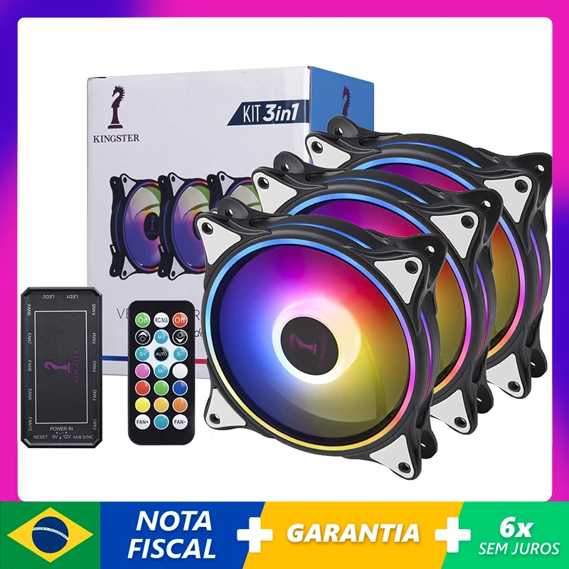 KINGSTER-Kit3-120mm-rgb-fan-6pin-PWM-argb-Cooling-fan-3pin5v-efeito ...