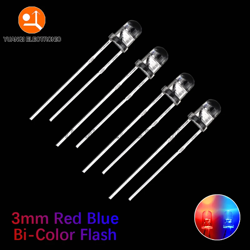 50pcs 3mm Flash Red Blue Bi-Color Light-Emitting-Diode F3 Automatic ...