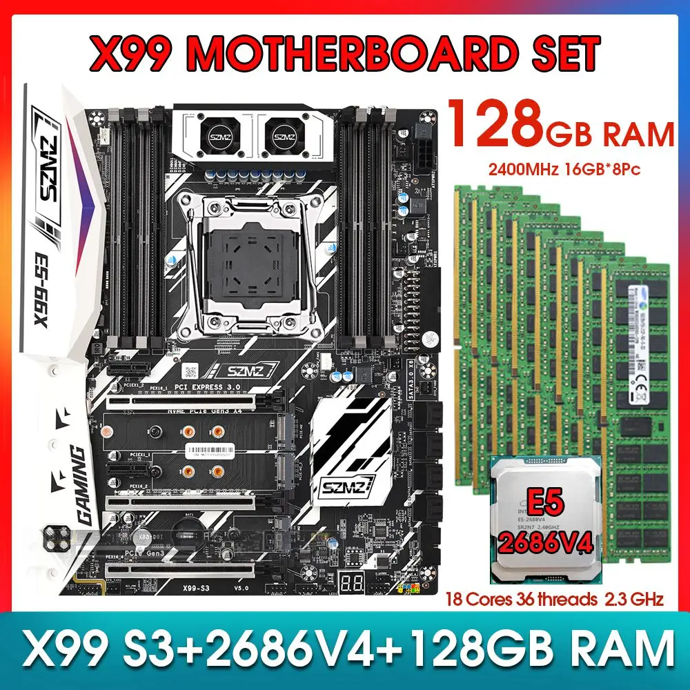 X99 S3 motherboard LGA 2011-3 kit Xeon E5 2686 V4 CPU 128GB(8*16GB ...