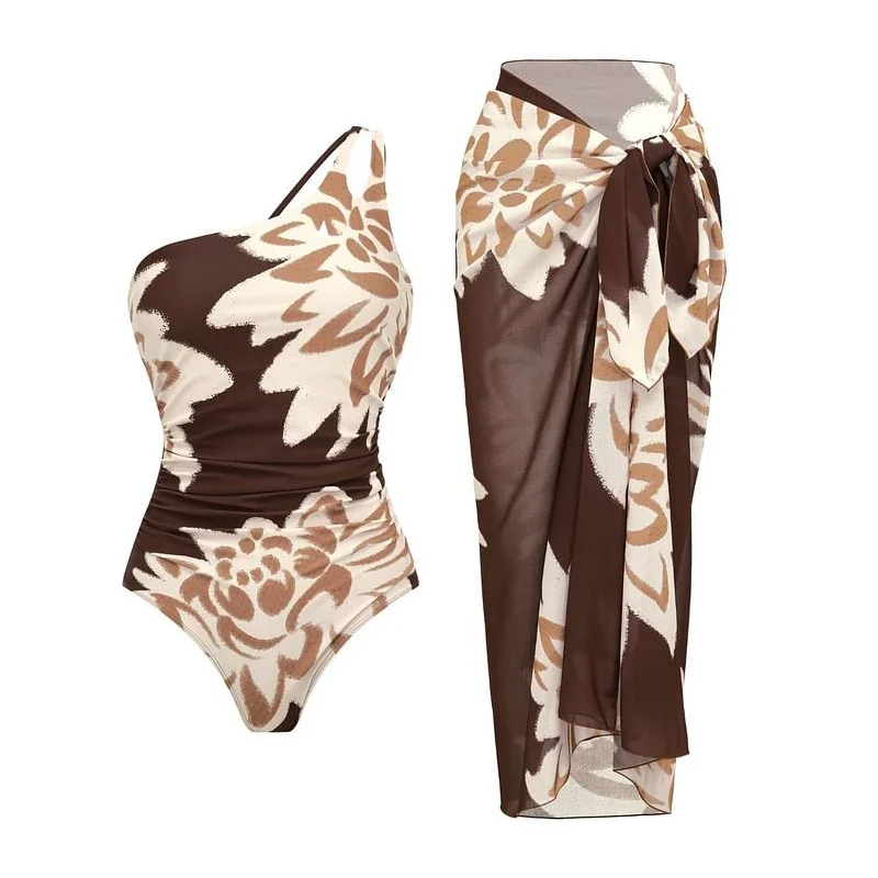 2025 Flaxmaker Sexy One Shoulder Holiday Women Swimsuit Vintage Printed ...