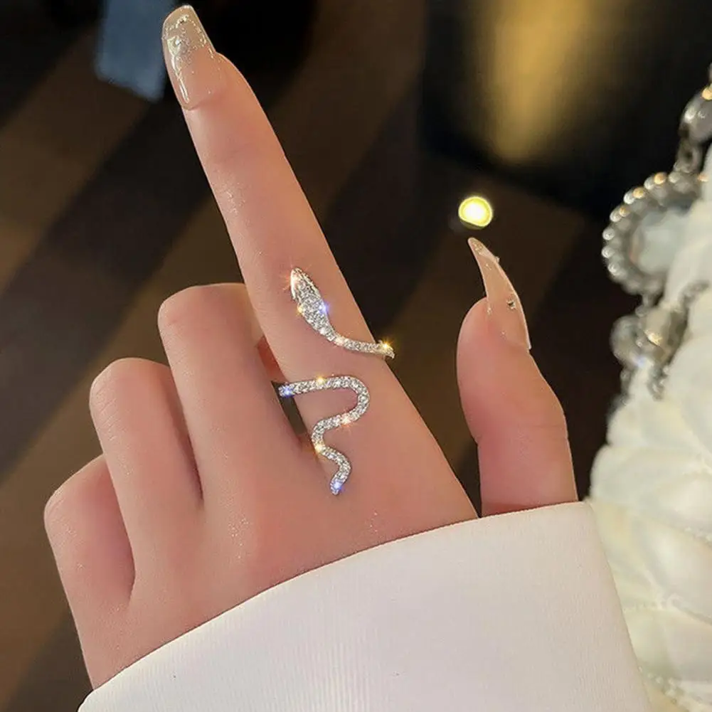 Punk-Rhinestones-Open-Adjustable-Snake-Ring-For-Women-Shiny-Elegant ...