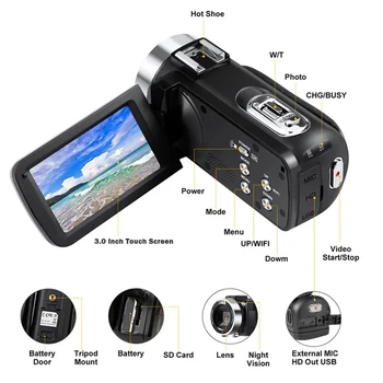 Videocamera digitale 1080P Full Hd 16MP DV videocamera con Zoom ottico ...