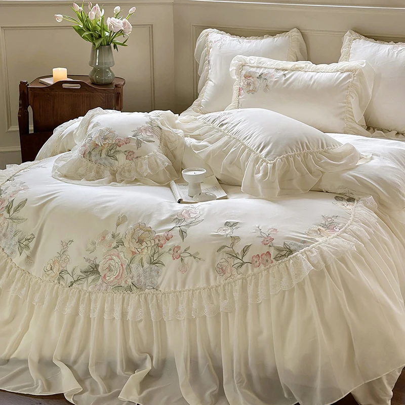 1200TC-Egyptian-Cotton-Romantic-French-Wedding-Bedding-Set-Lace-Ruffles ...