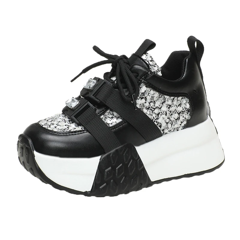 New-Chunky-Leather-Women-Bling-Casual-Shoes-6CM-High-Platform-Wedge ...