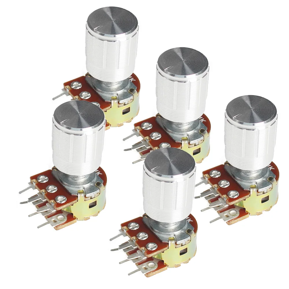 5-Set-WH148-Potentiometer-15MM-6Pin-With-Silver-Knob-Caps-1K-2K-5K-10K ...