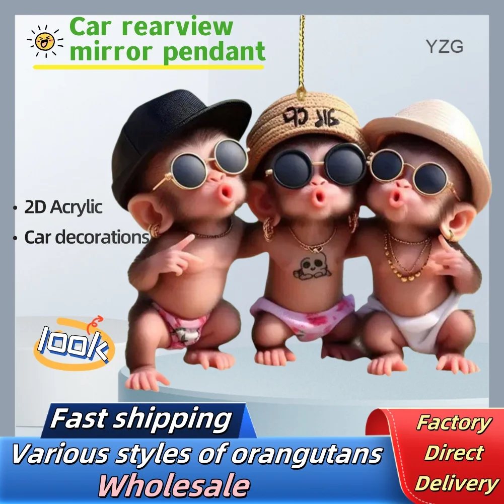 Car Interior Pendant Funny Monkey 2D Acrylic Used For Car Rearview ...