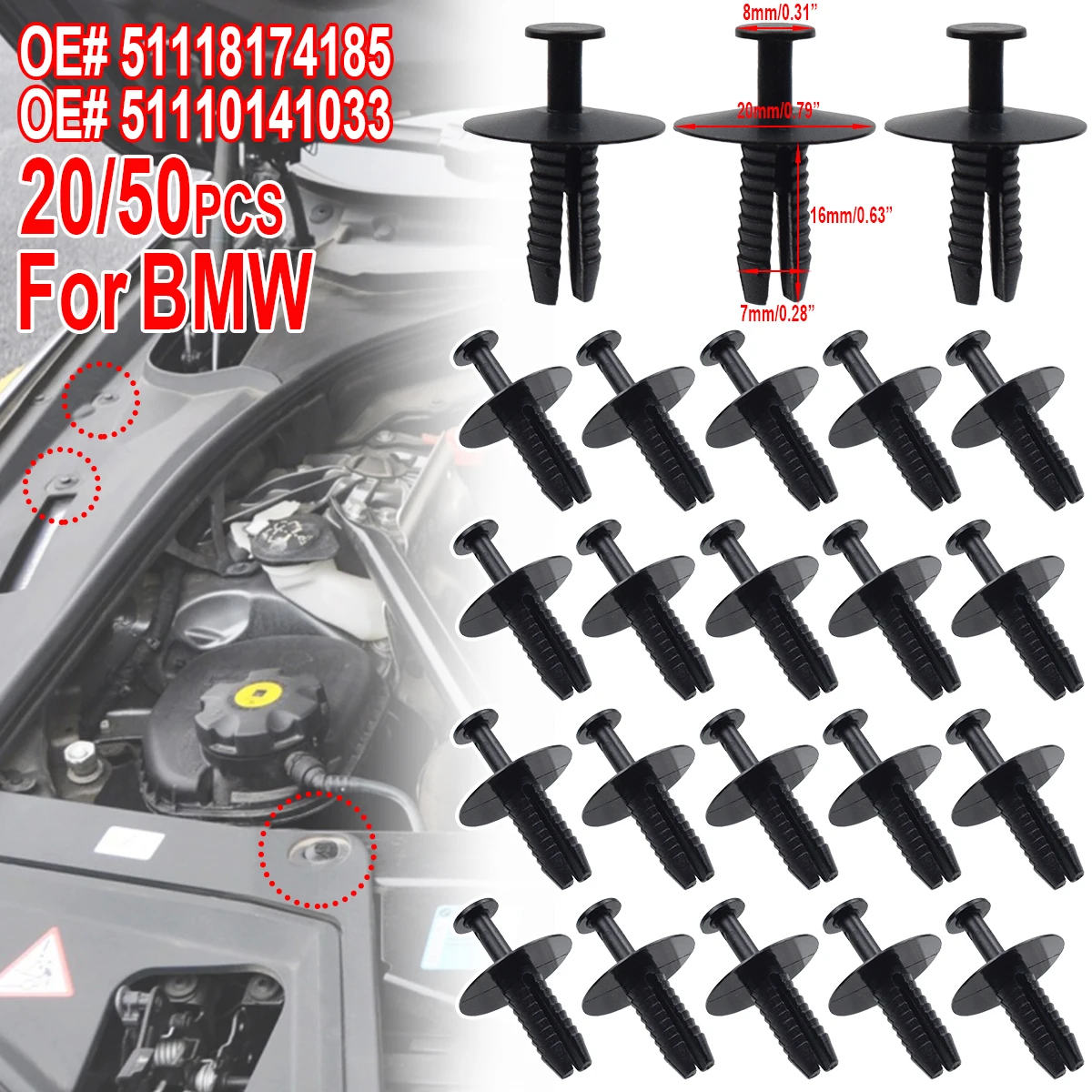50/20Pcs Car Clips Bumper Fender Liner Wheel Arch Door Sill Clip For ...