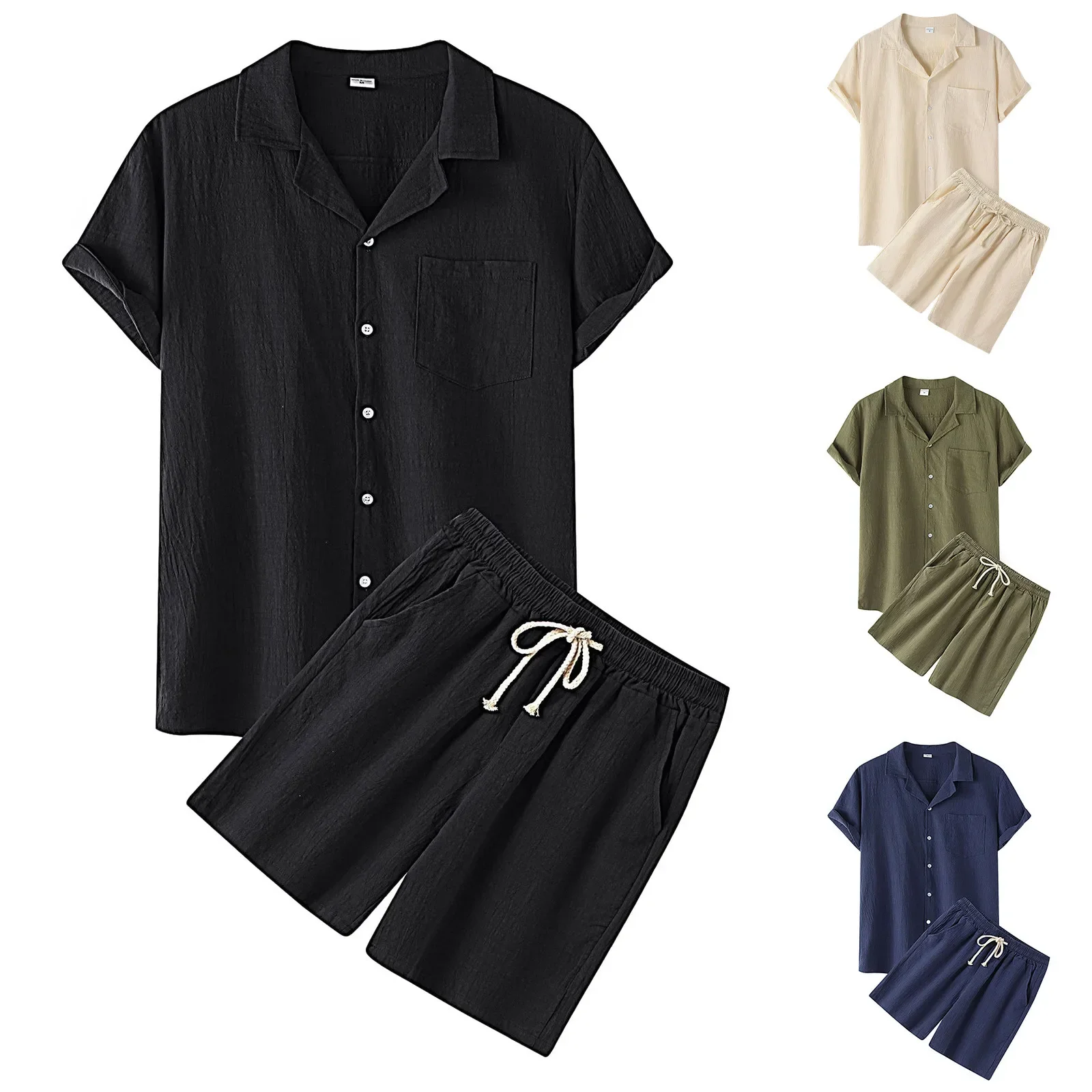 Cotton Linen Men Outfit Set Summer Casual Loose Single Breasted Men's ...