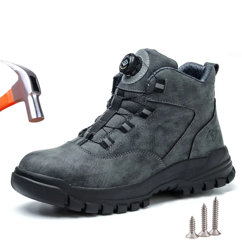 Men Safety Boots Women Autumn Winter Rotating Buttons Steel Toe Work ...