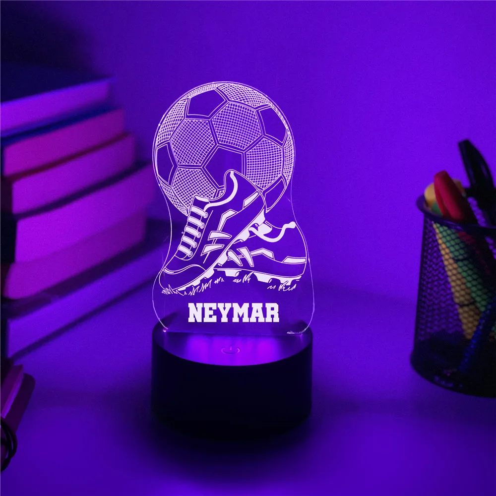 Personalised Football Soccer Shoes 3d Led Night Light Laser Engraving ...