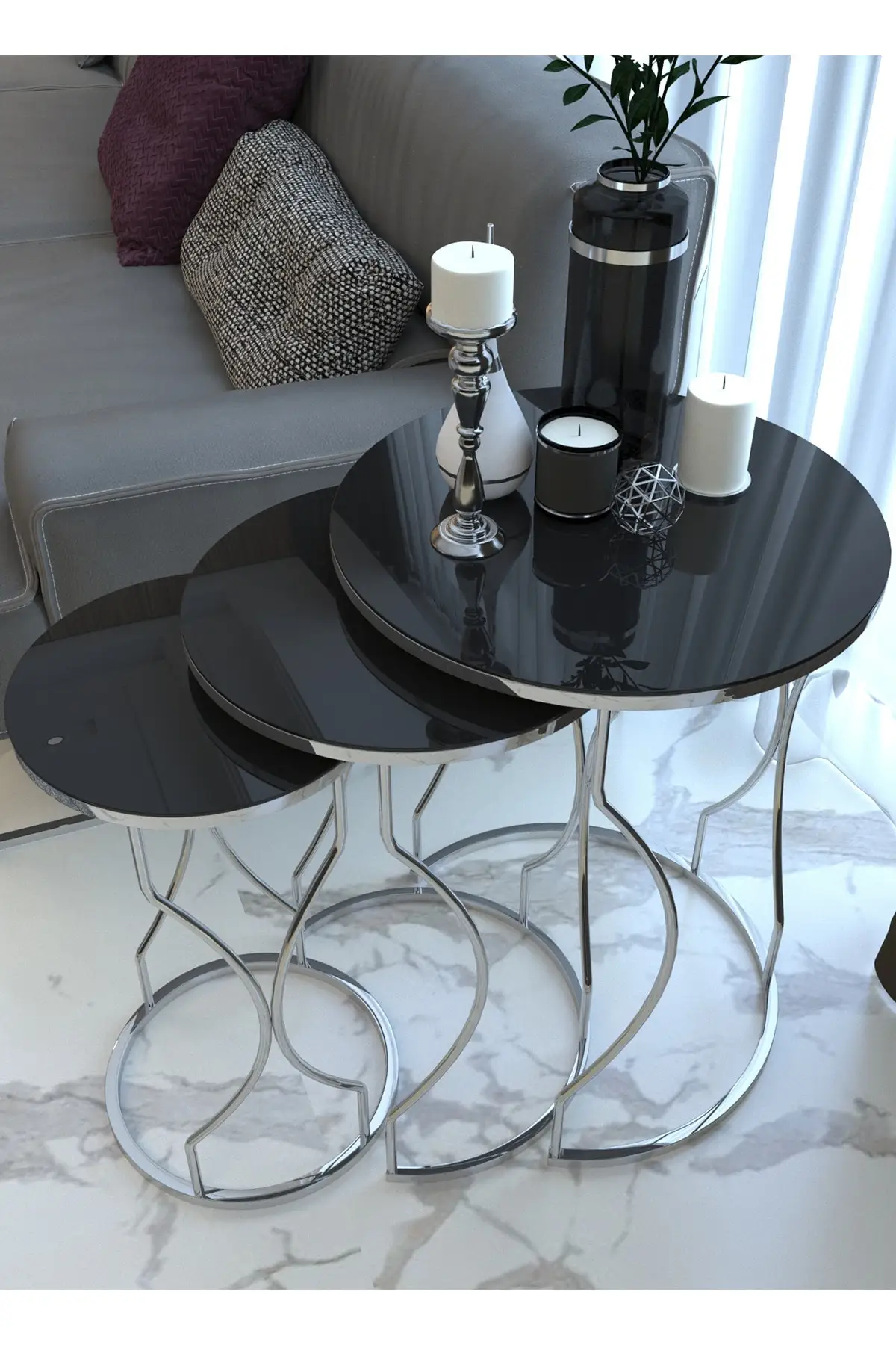 Gold Metal Nelling Table Unbreakable Interlocking Glass 3 Piece ...