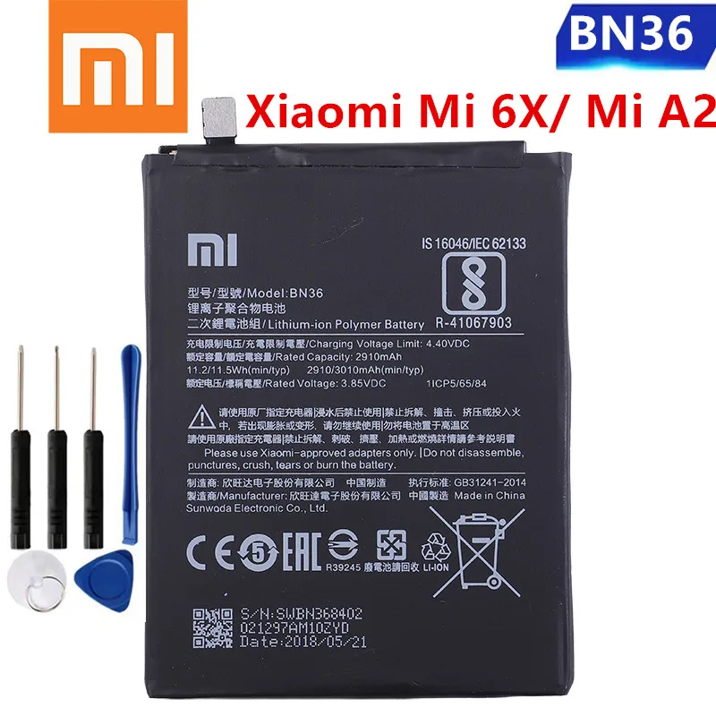 Xiaomi-Mi6X-bater-a-BN36-original-100-mAh-para-Xiaomi-Mi-6X-Mi6X-Mi-A2 ...