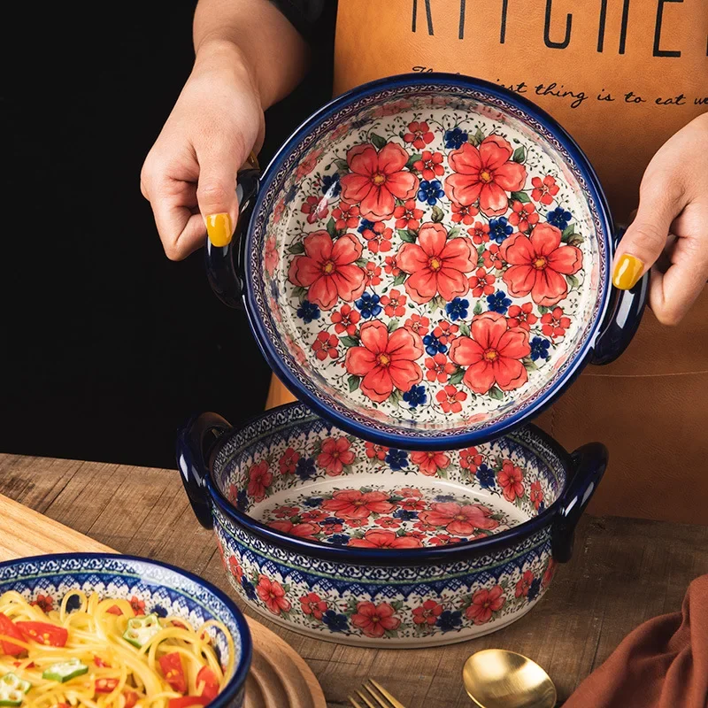 Polish Exotic Handle Bowls Ceramic Plate Double-eared Rectangular ...