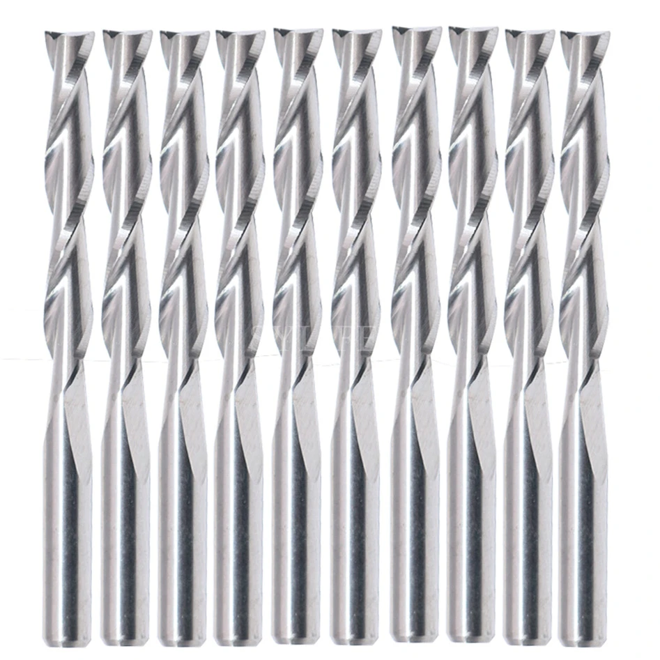 10x Solid Carbide Double Two Flute Spiral Cutter 3.175x22mm Cnc Router ...