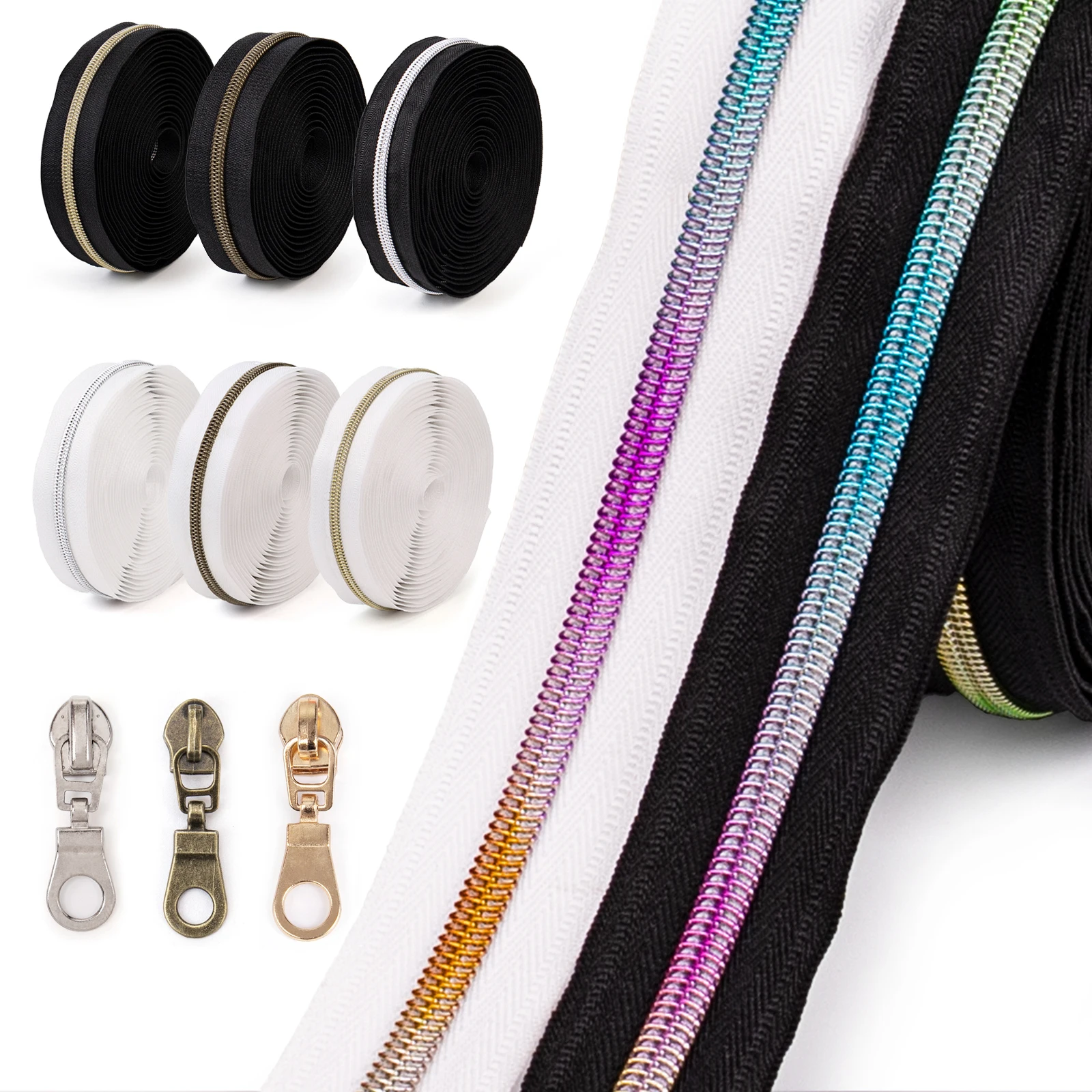 1-Set-4-5-meter-Zipper-10-Zipper-Heads-5-Nylon-Chain-Color-Gradient ...