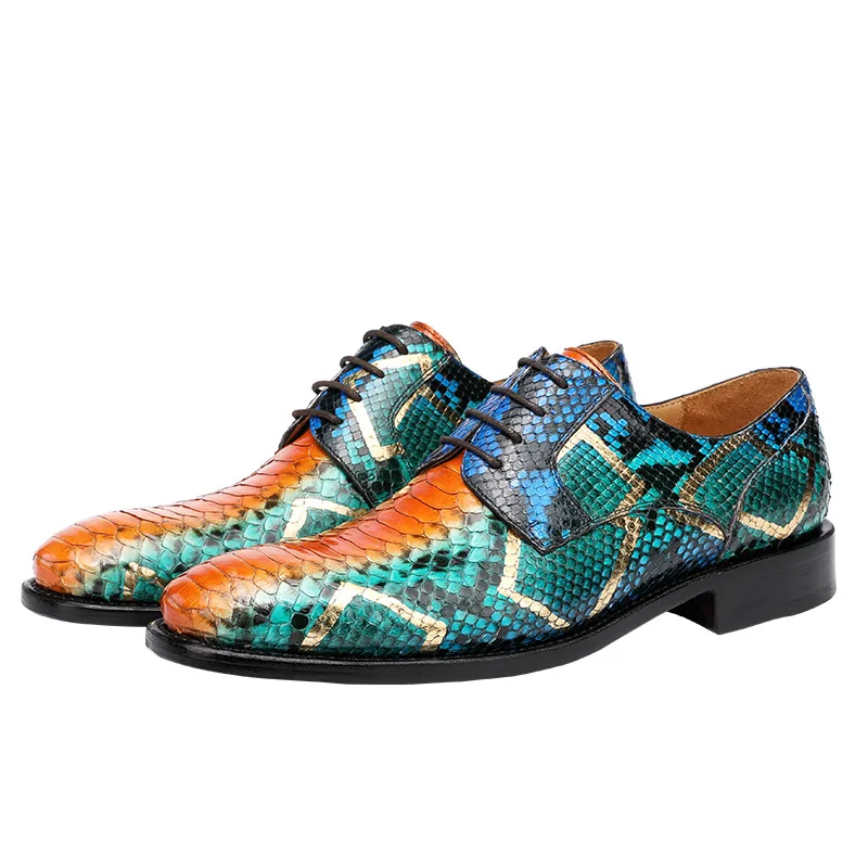 Snake-Skin-Men-Shoes-Hand-stitched-Lace-up-Business-Banquet-Casual ...
