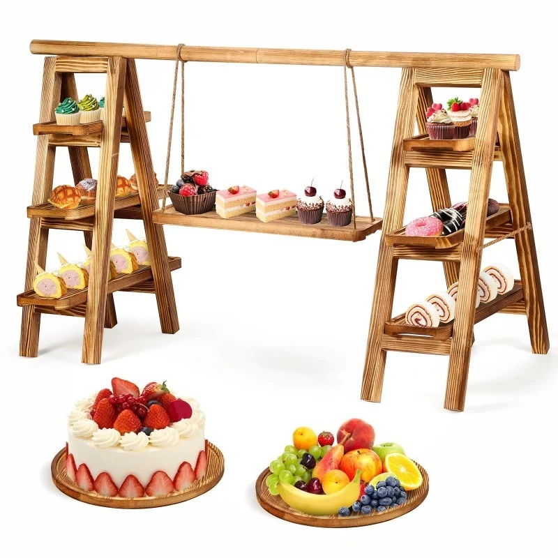 3-Layer tray wooden cupcake holder, dessert table display stand with ...