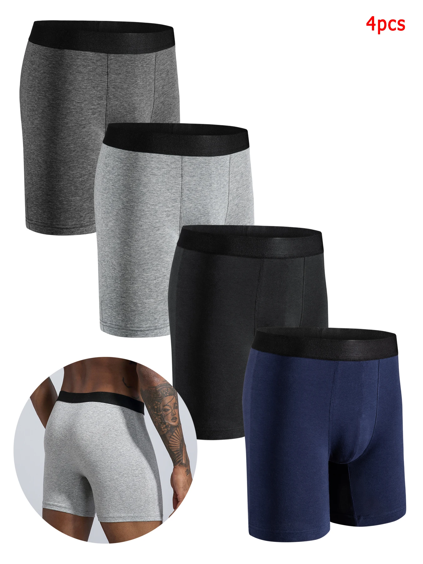4pcs-Pack-Mid-Long-Boxer-Shorts-Men-Underwear-Cotton-Male-Underpants ...