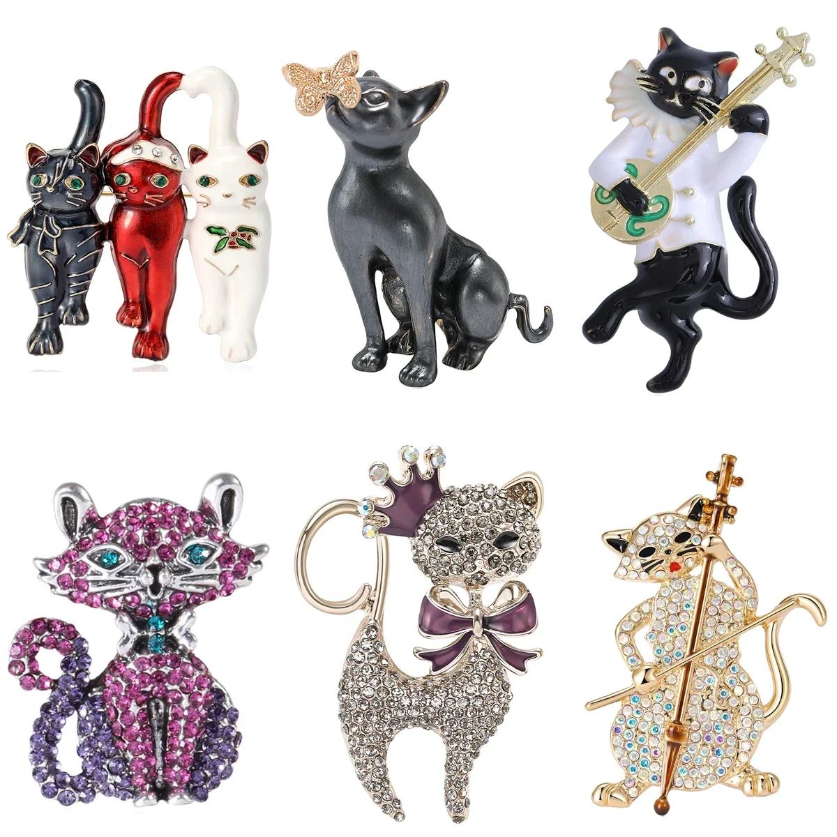 Rhinestone-Kitten-Pins-for-Women-Unisex-Enamel-Animal-Brooches-Cat ...