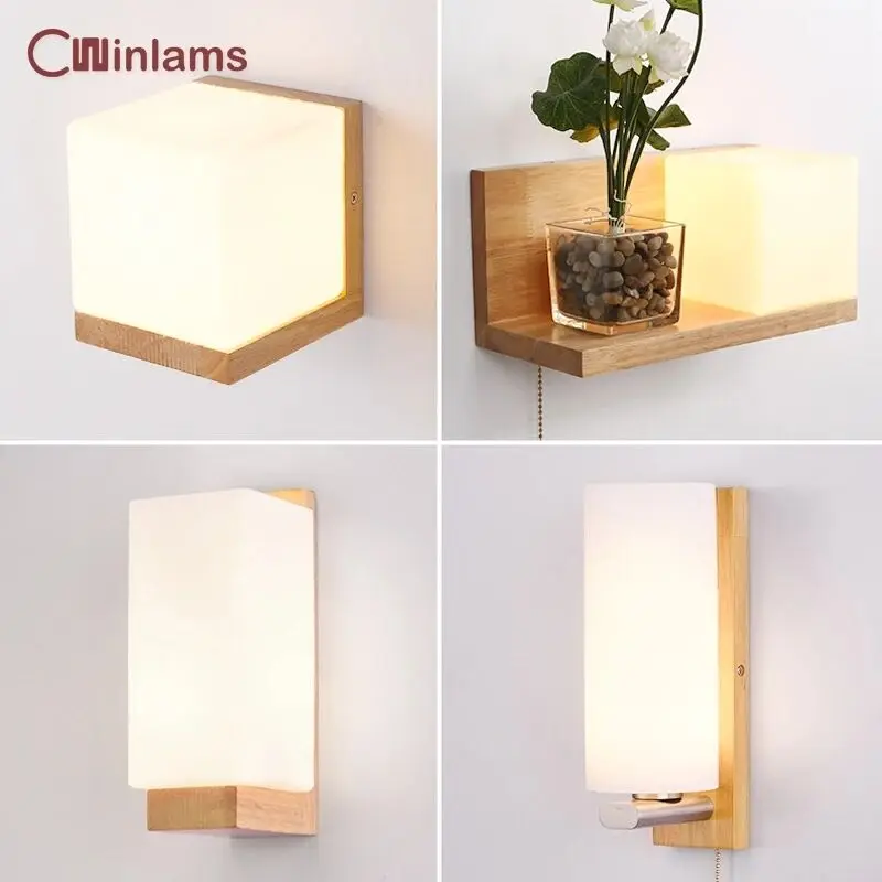 Bedroom-light-LED-simple-modern-wall-lamp-Nordic-solid-wood-indoor ...