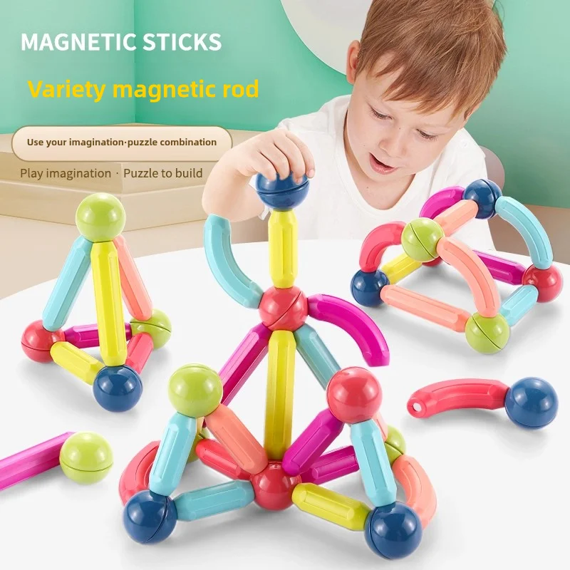 DIY-3D-Kids-Creative-Educational-Toy-Assembly-Building-Game-Magnet-Stick-Toys-Magnet-Rods-25pcs ...