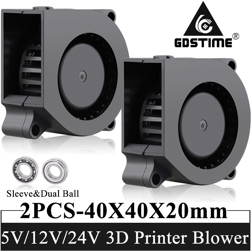 2pcs Gdstime 3d Printer Fan 40mm 4020 Turbo Blower 24v 12v 5v Double ...