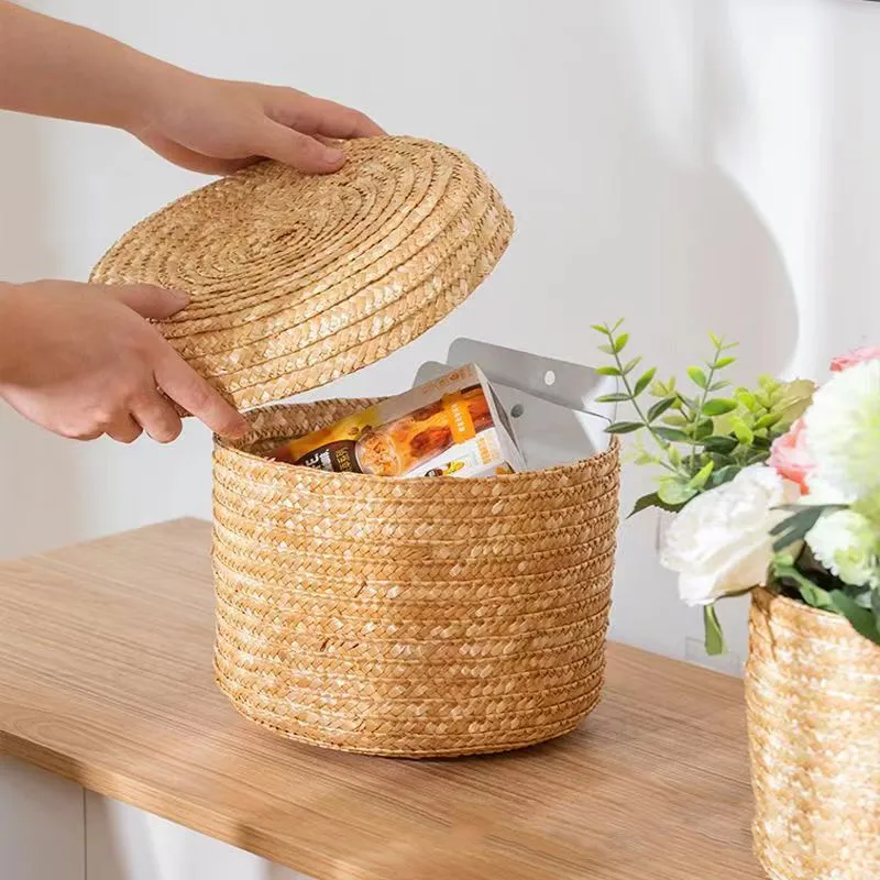 Vine-Handmade-Straw-Woven-Storage-Basket-with-Lid-Snacks-and-Cosmetics ...