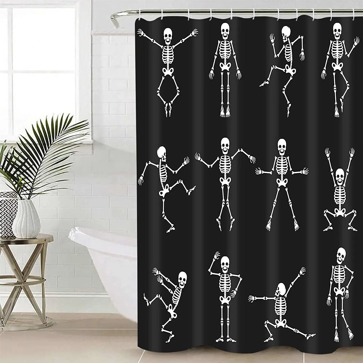 Skull-Skeleton-Shower-Curtain-Funny-Dance-Halloween-Dancing-Cartoon-Fun ...