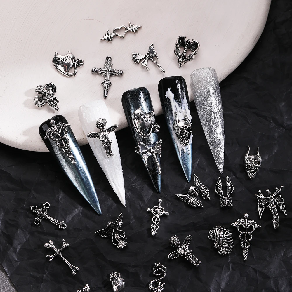 10pcs Gothic Punk Style Alloy Nail Charms Jesus Catholic Cross Devil ...