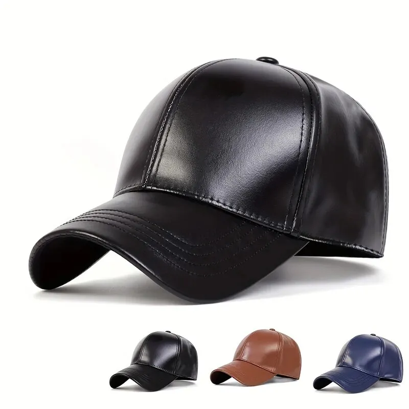 PU-Leather-Solid-Color-Baseball-Caps-Spring-and-Autumn-Outdoor ...
