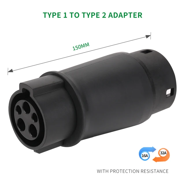 TYPE 1 to TYPE 2 Plug Adapter 16A 32A Convertor Connector EVSE for ...