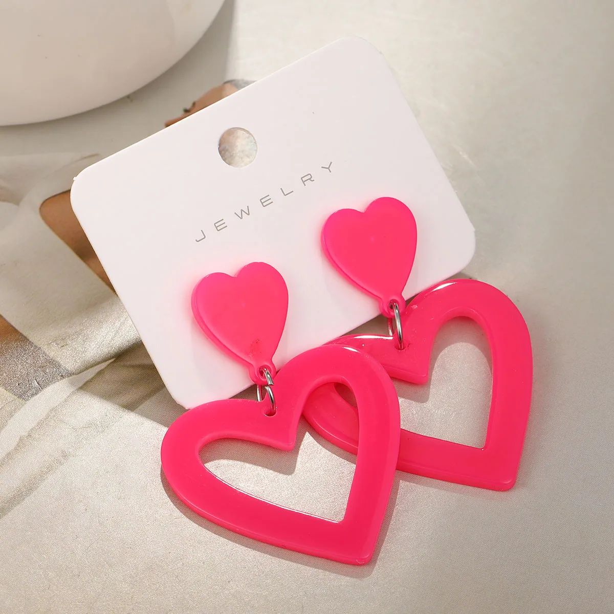 17KM-Romantic-Pink-Heart-Stud-Earring-for-Women-Girls-Cute-Love-Hollow ...