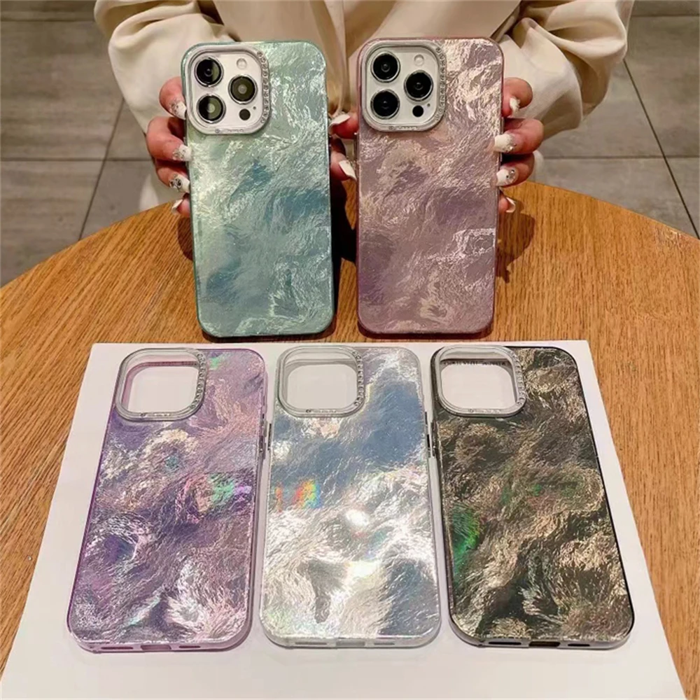 Korean-Laser-Tinfoil-Diamond-Solid-Color-Case-For-iphone-16-14-15-13-12 ...