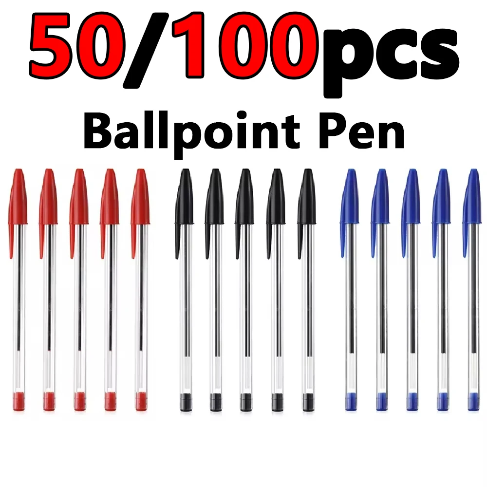 50-100Pcs-Ballpoint-Pens-1-0mm-Blue-Black-Plastic-Ball-Point-Pen ...