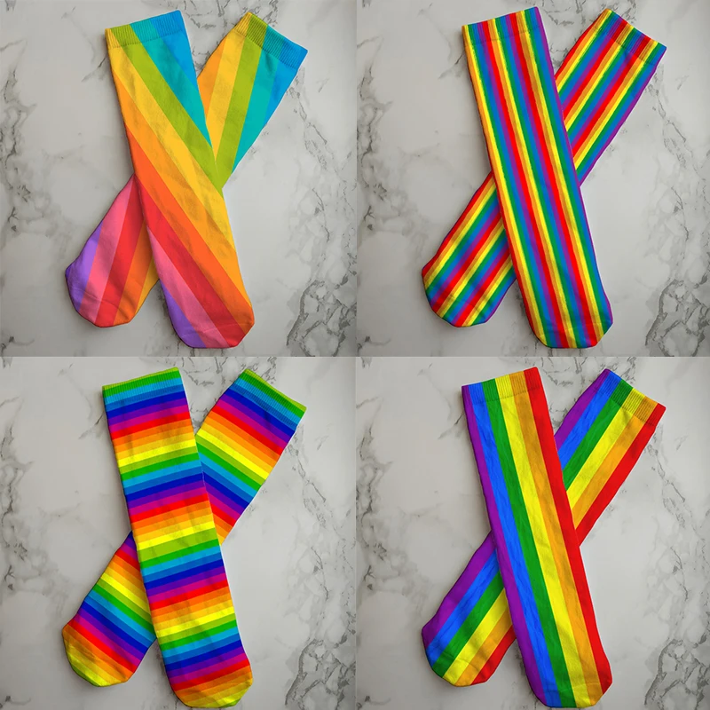 Women Colorful Printed Summer Socks Rainbow Comfortable Soft Long Socks ...