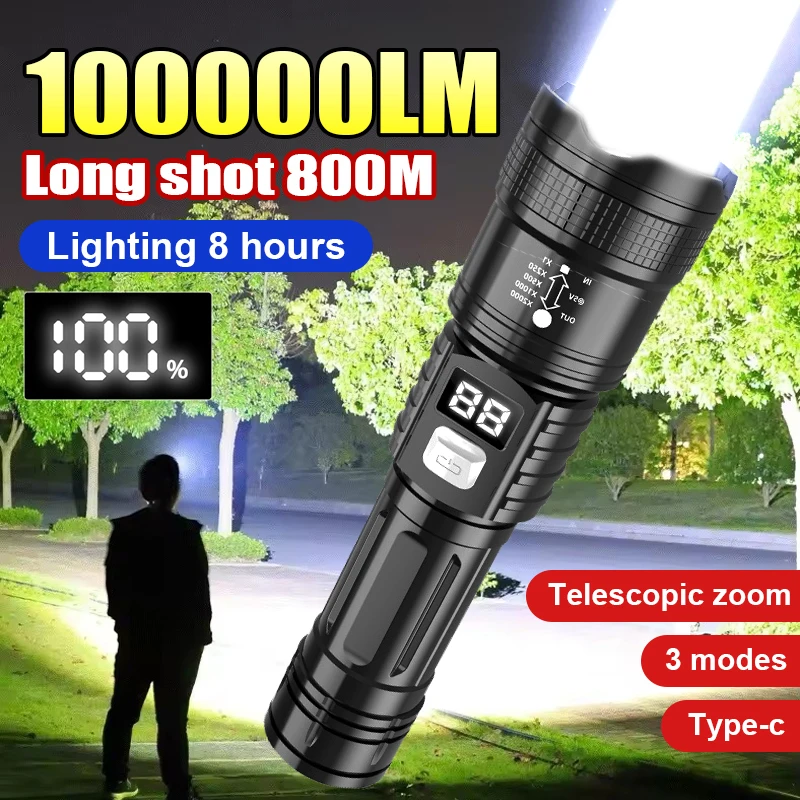 Powerful-LED-Flashlight-High-Power-Tactical-Light-Power-Display-USB ...