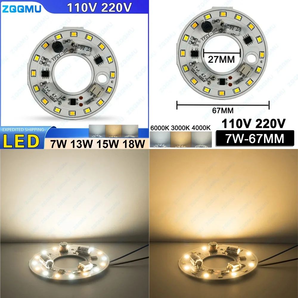 LED Tri Color Chip 6W 13W 18W 110V 220V Wide Voltage Universal Round ...